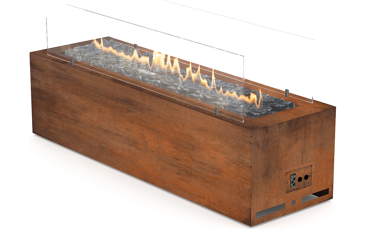 Galio Corten Linear Automatic Gas Fire Pit - 114cm Wide x 35cm Deep x ...